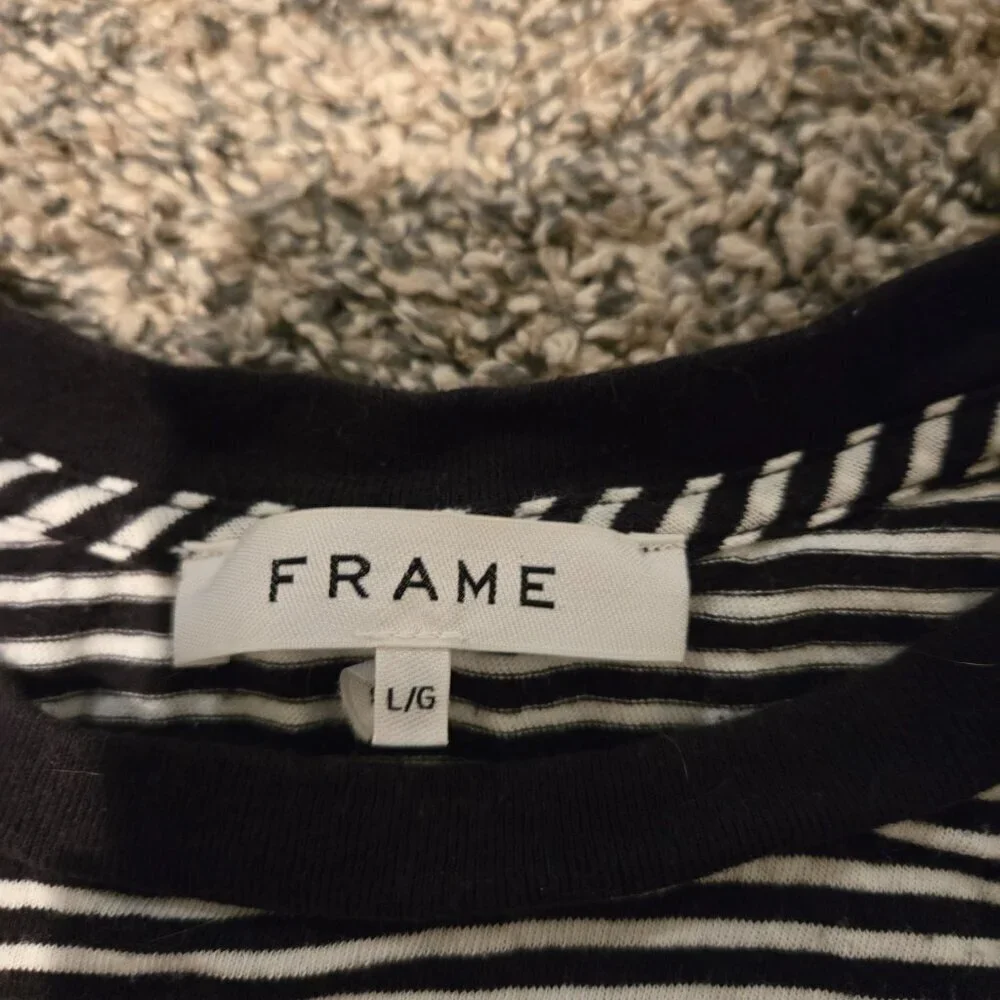 Frame Denim | Tops | Frame Slouchy Crewneck Tshirt Black White Stripe L ...